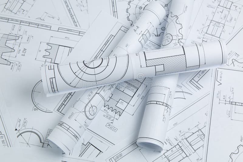 Engineering Drawings of Industrial Parts and Mechanisms Stock Image ...