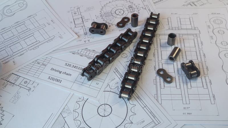 Paper Engineering Drawings of Industrial Driving Roller Chain Stock ...