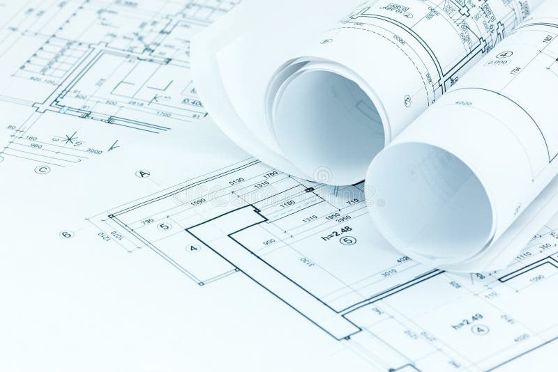 Engineering Drawings and Project Plans on Architect Workplace De Stock ...