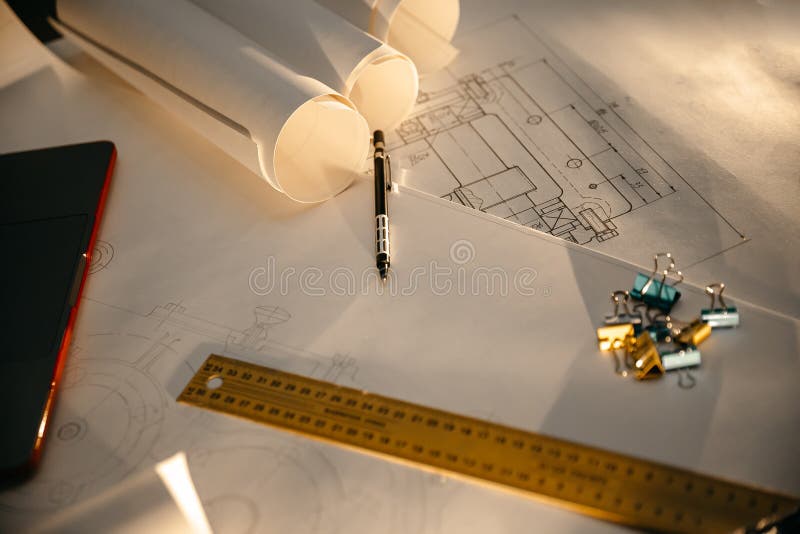 Engineering Drawings and Side Light, Protractor, Notebook, Term Paper ...