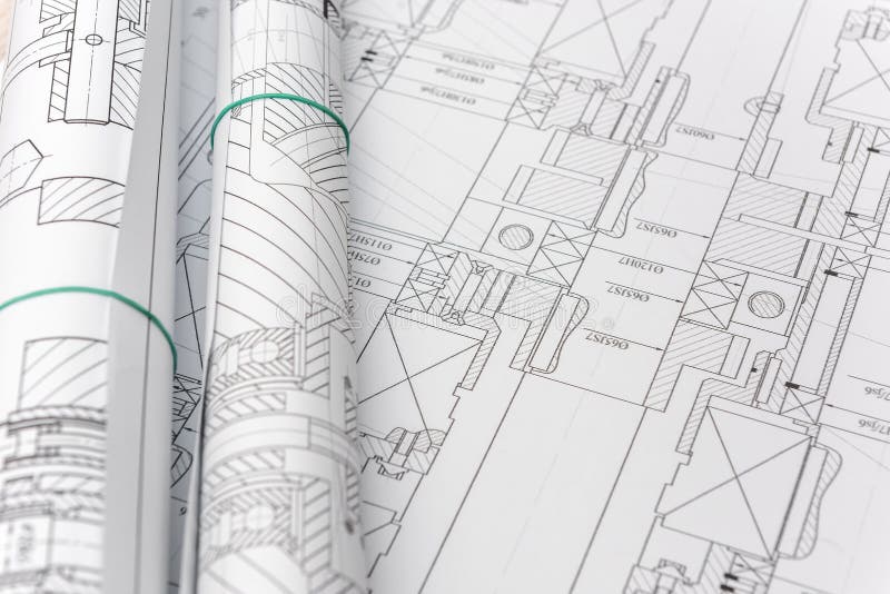 Engineering Drawings on Table. Engineering and Science Stock Image ...