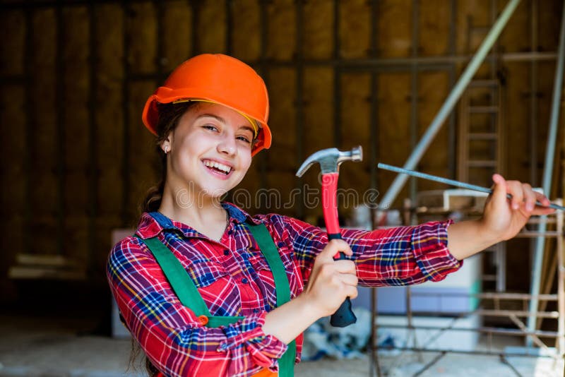 Engineering Education. Future Engineer. Happy Kid Use Hammer Repairing ...