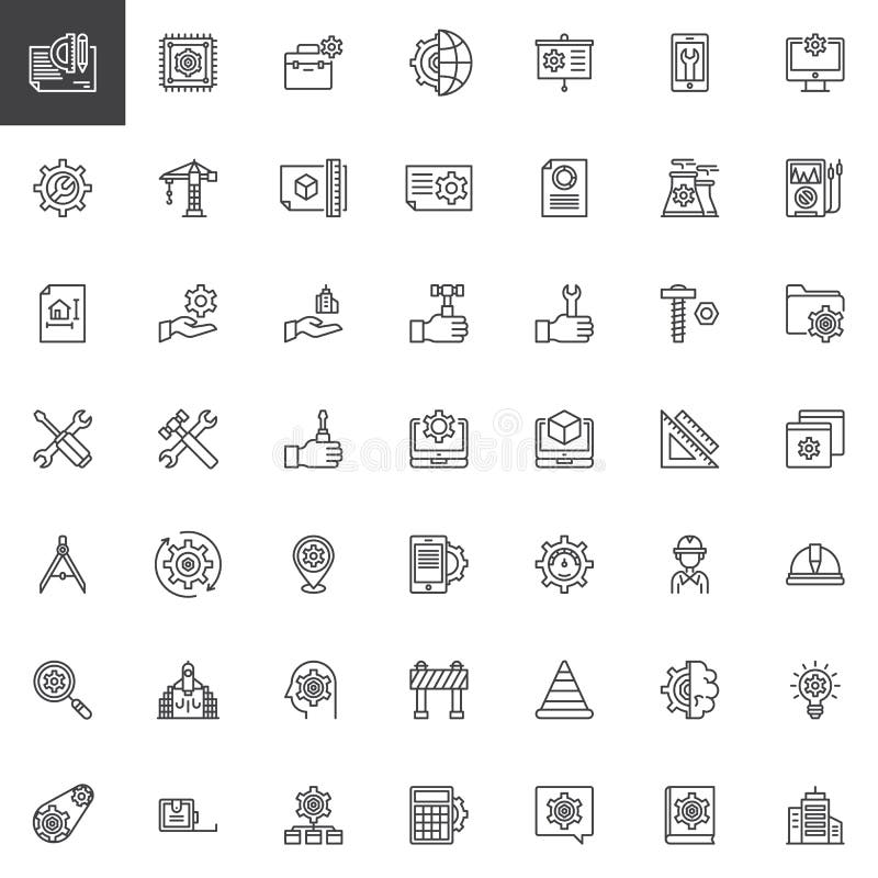 Engineering Elements Outline Icons Set Stock Vector - Illustration of ...
