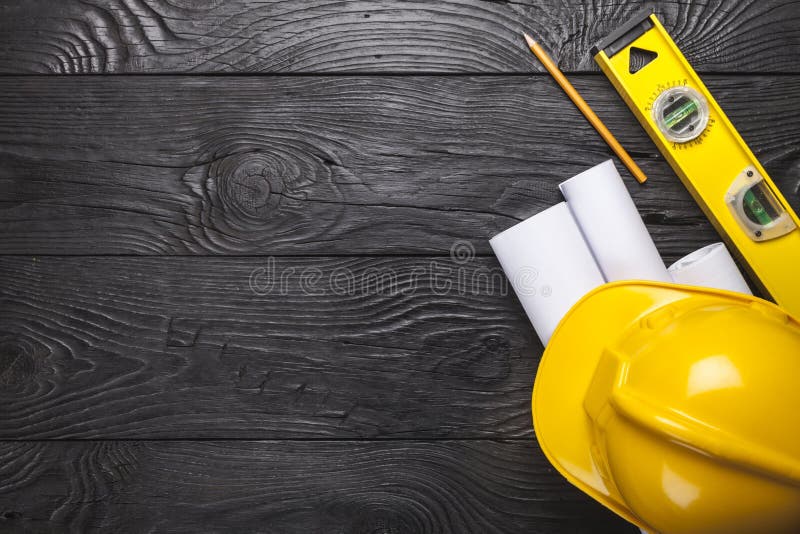 Engineering Equipment Set on Wooden Background Stock Image - Image of ...