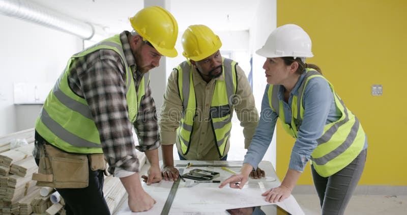 Engineering, Floor Plan and People with Teamwork for Construction Site ...