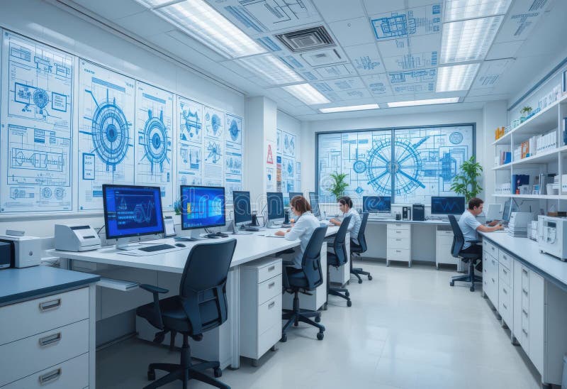 Engineering Focused Scientific Workspace Featuring Blueprint Inspired ...