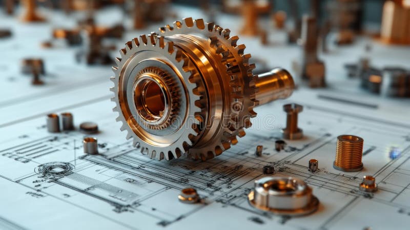 Engineering Gear on Blueprint Design Generative AI Stock Illustration ...