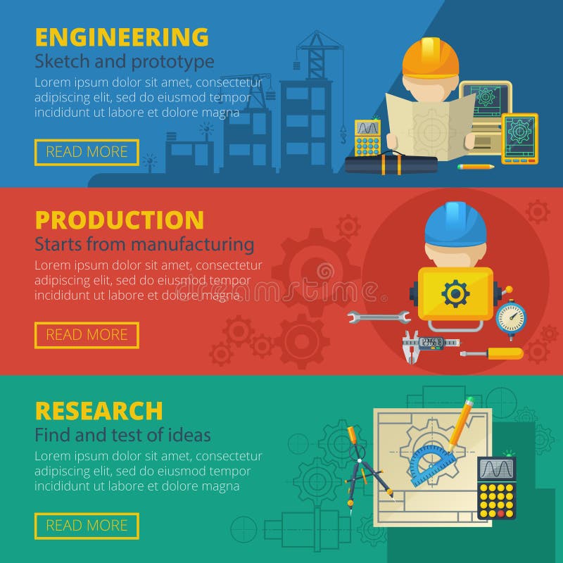.Engineering 3 Horizontal Flat Banners Set Stock Vector - Illustration ...