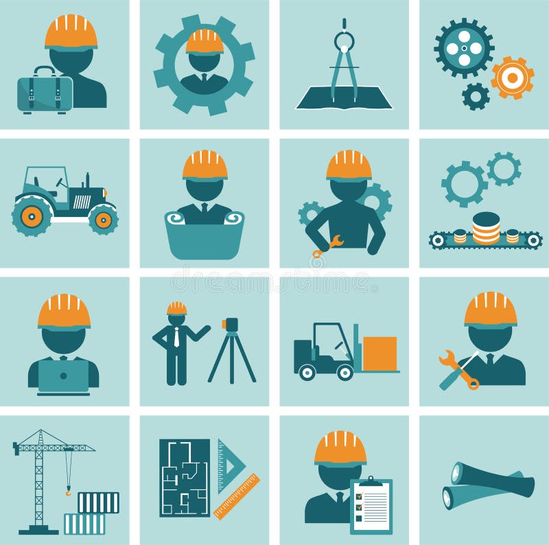 Engineering Icon Set. Engineer Construction Equipment Machine Operator ...