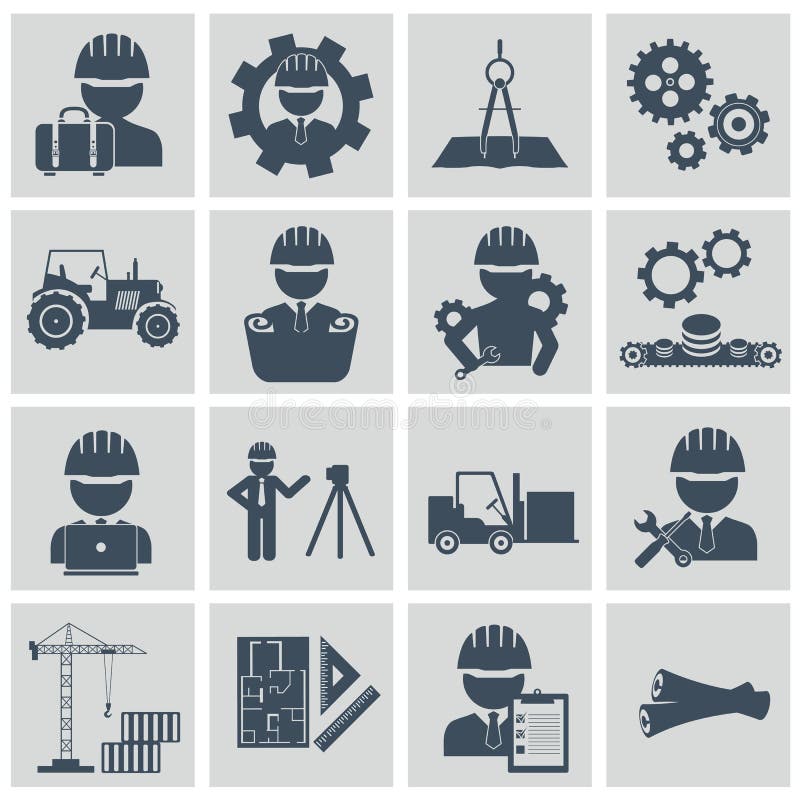 Engineering Icon Set. Engineer Construction Equipment Machine Operator ...