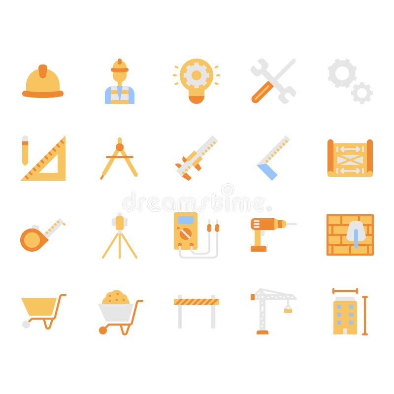 Engineering Icon and Symbol Set in Flat Design Stock Vector ...