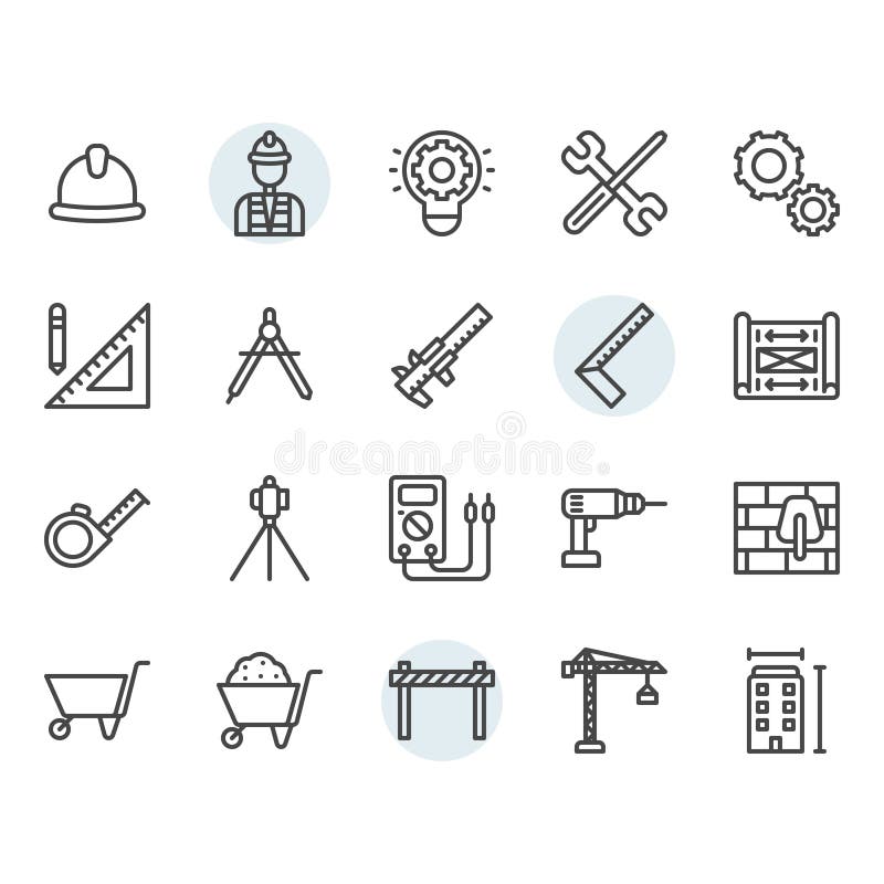 Engineering Icon and Symbol Set in Outline Design Stock Vector ...