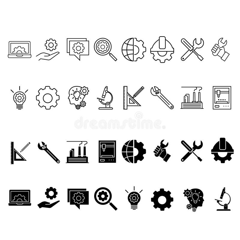 Engineering Icon Vector Set. Manufacturing Illustration Sign Collection ...