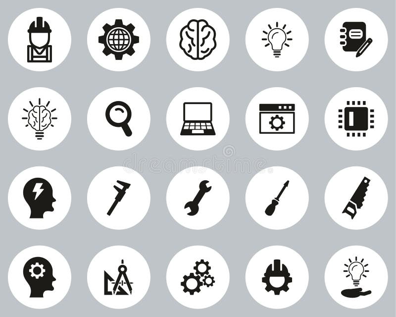 Engineering Icons Black & White Flat Design Circle Set Big Stock Vector ...