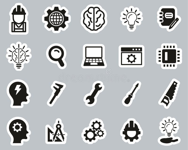 Engineering Icons Black & White Sticker Set Big Stock Vector ...