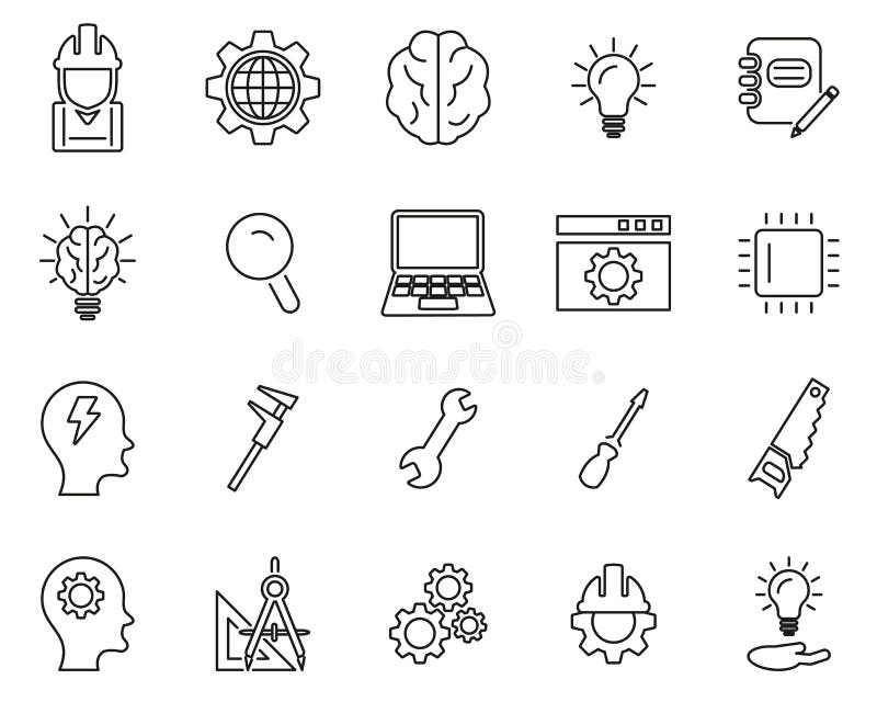 Engineering Icons Black & White Thin Line Set Big Stock Vector ...