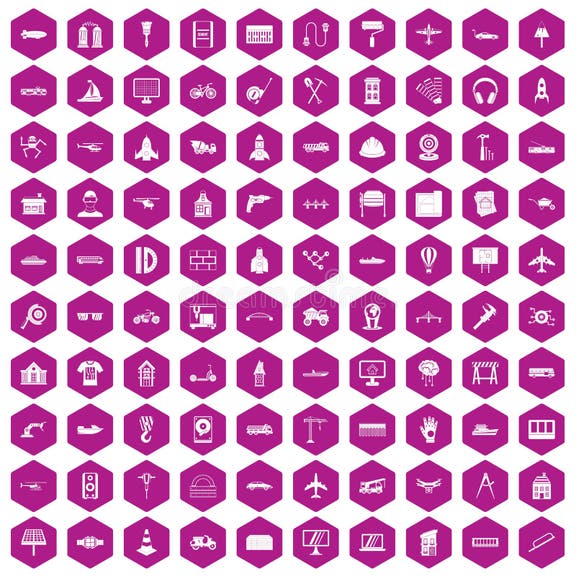 100 Engineering Icons Hexagon Violet Stock Vector - Illustration of ...