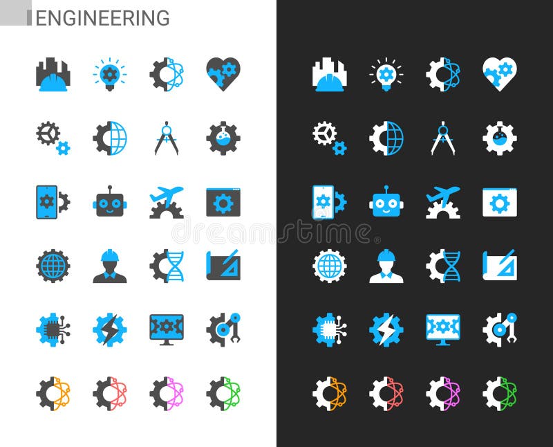 Engineering Icons Light and Dark Theme Stock Vector - Illustration of ...