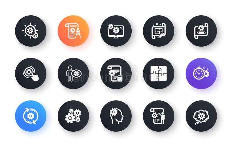 Engineering Icons. Puzzle, Dividers Tool and Architect Plan. Classic ...