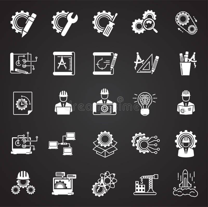 Engineering Icons Set on Black Background for Graphic and Web Design ...