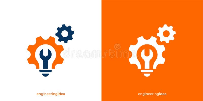 Simple Engineering Idea Logo. Gear Wrench and Lamp Icon Graphic Stock ...