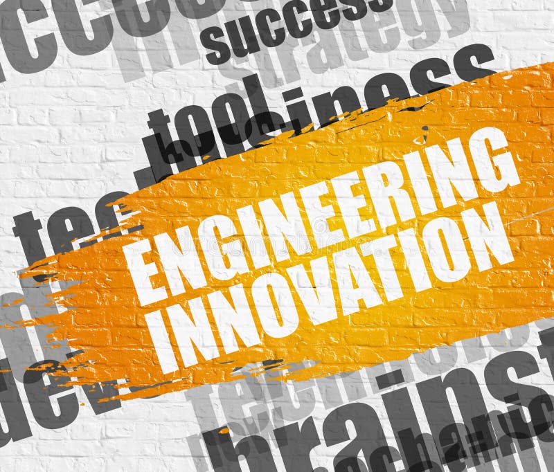 Engineering Innovation on White Wall. Wordcloud Concept. Stock ...