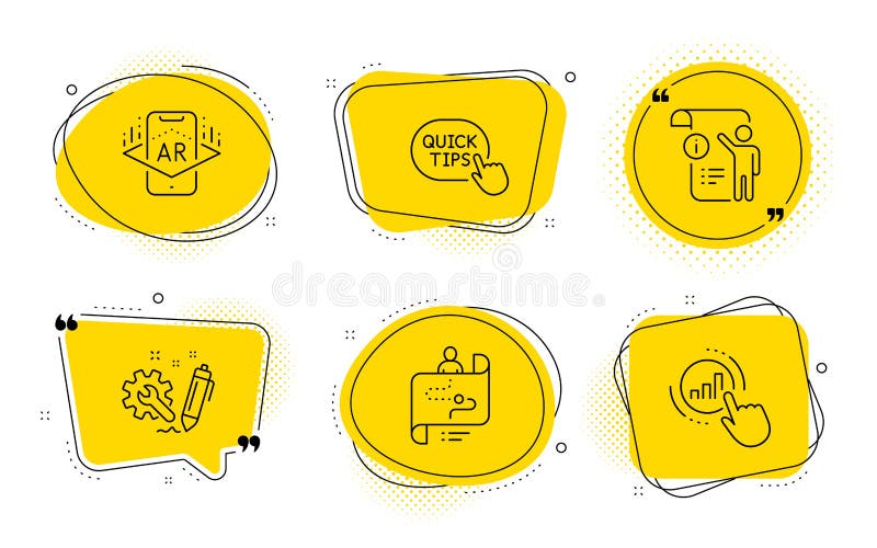 Engineering, Journey Path and Manual Doc Icons Set. Augmented Reality ...