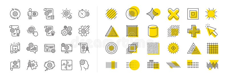 Engineering Line Icons. Set of Idea Bulb, Dividers Tool and Blueprint ...