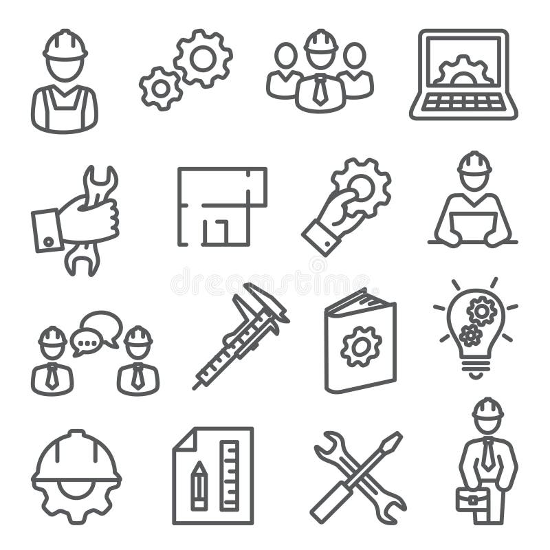 Engineering Line Icons Set on White Background Stock Vector ...