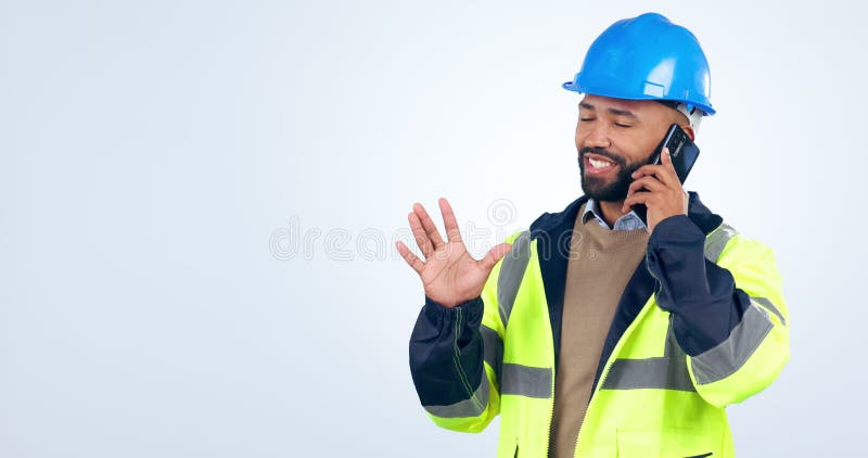 Engineering, Man and Phone Call of Construction Design Planning or ...