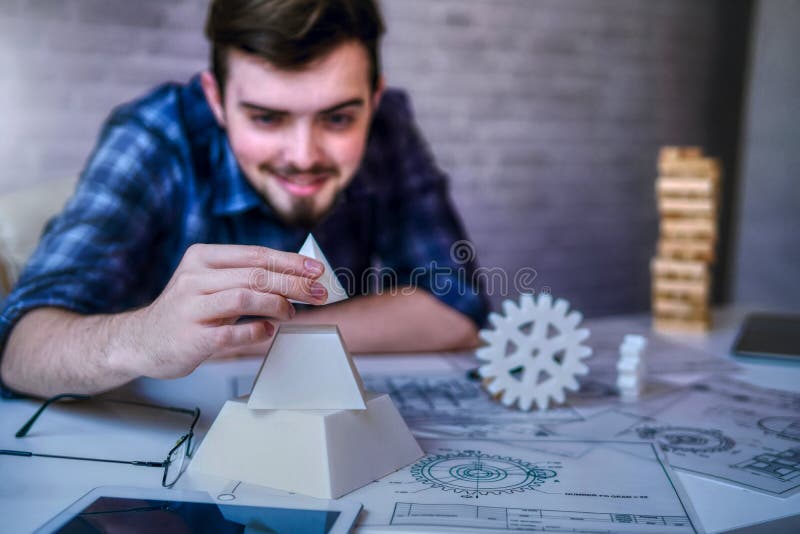 Engineering Man Working Overwork and Sleep on the Desk with Blueprint ...