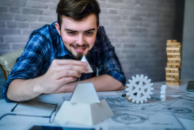 Engineering Man Working Overwork and Sleep on the Desk with Blueprint ...