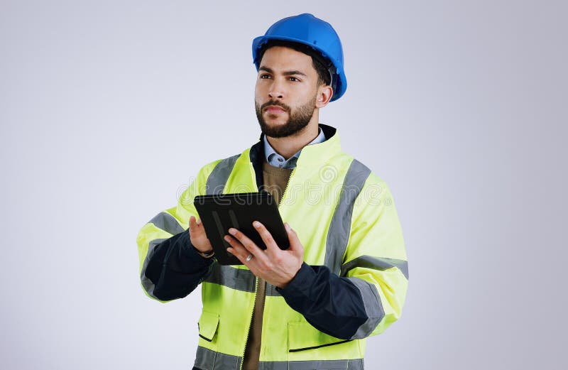 Engineering, Man and Tablet for Inspection, Thinking of Renovation or ...