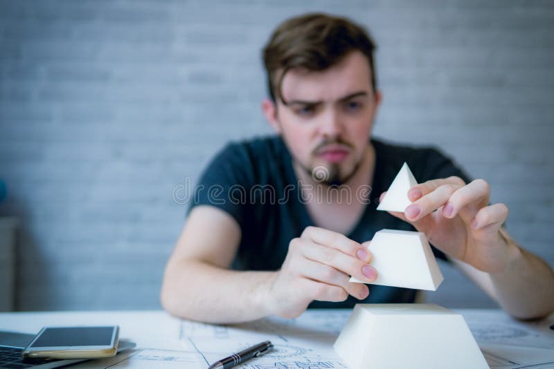 Engineering Man Testing Assembly of Pyramid Model 3D Printer Com Stock ...