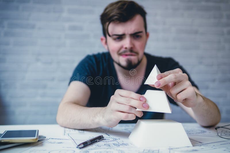 Engineering Man Testing Assembly of Pyramid Model 3D Printer Com Stock ...