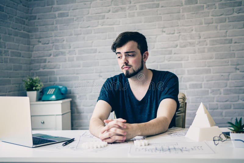 Engineering Man Working A New Project On Blueprint For Designing Stock ...