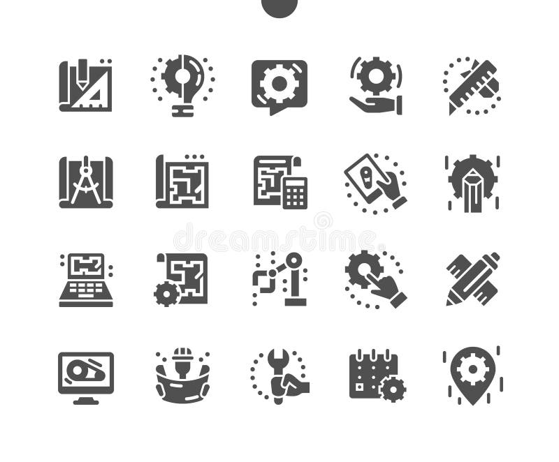 Engineering and Manufacturing Vector Icon Set in Thin Line Style Stock ...