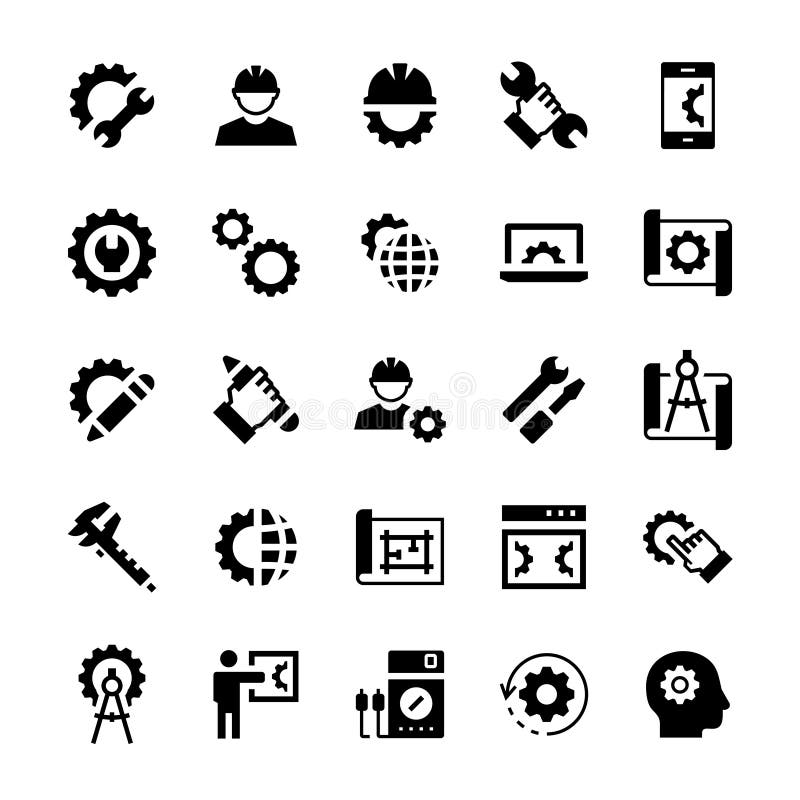 Engineering and Manufacturing Icon Set in Flat Style. Vector Symbols ...