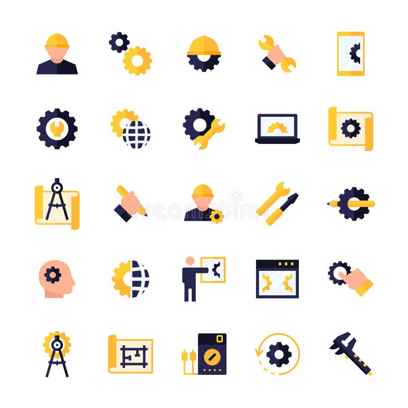 Engineering and Manufacturing Icon Set in Flat Style. Vector Symbols ...