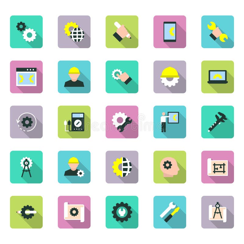 Engineering and Manufacturing Icon Set in Flat Style. Vector Symbols ...