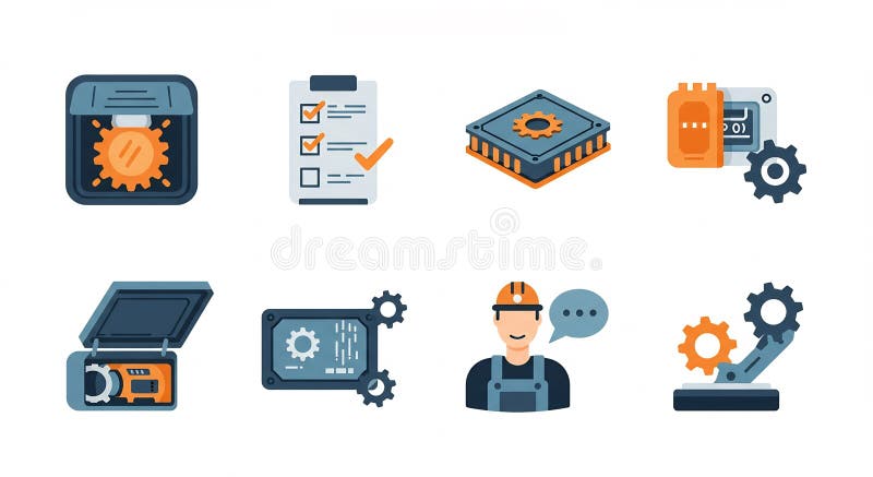 Engineering and Manufacturing Icons Illustration Set Stock Illustration ...
