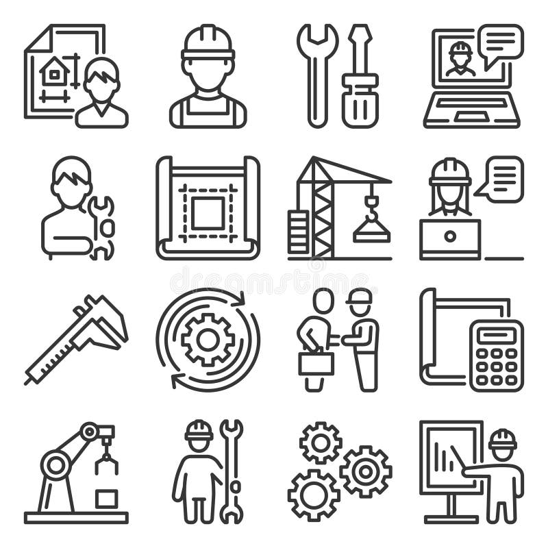 Engineering and Manufacturing Icons Set on White Background. Vector ...