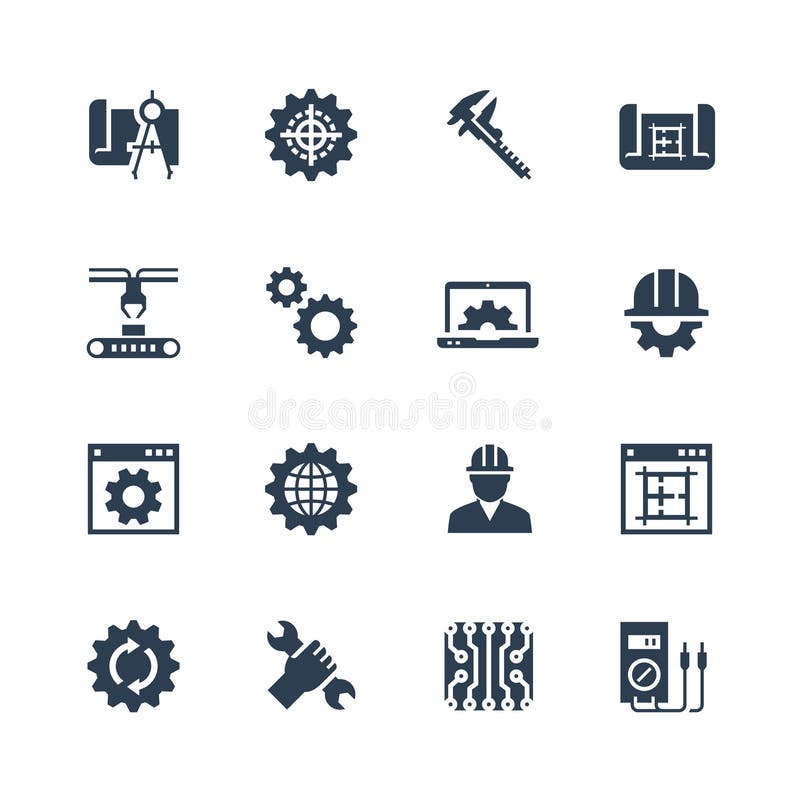 Engineering and Manufacturing Icons Stock Vector - Illustration of ...