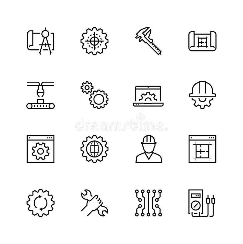 Engineering and Manufacturing Icons Stock Vector - Illustration of ...