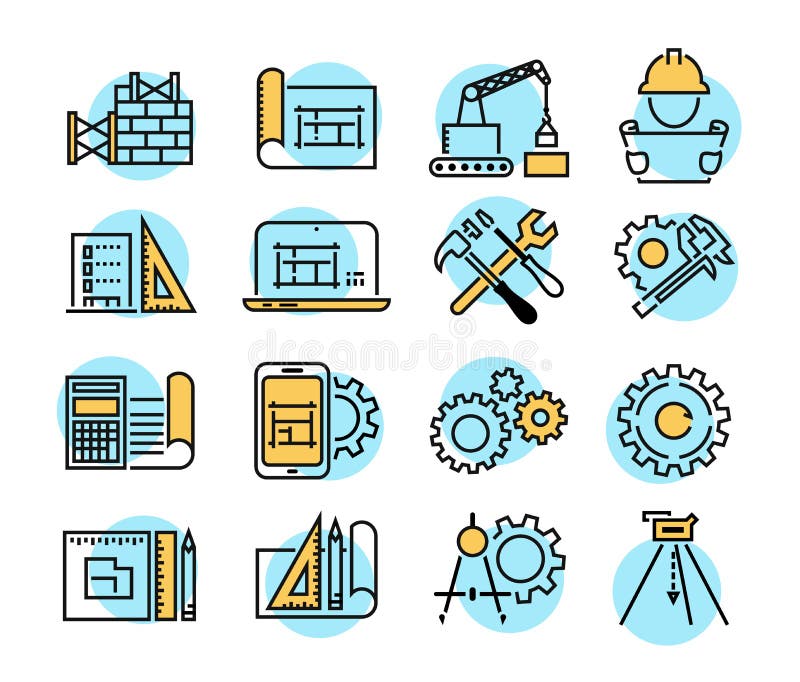 Engineering and Manufacturing Vector Icon Set in Thin Line Style Stock ...