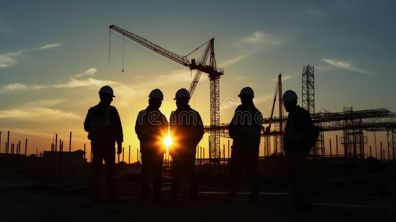 Engineering Marvels, Silhouette of Team at Construction Site Stock ...