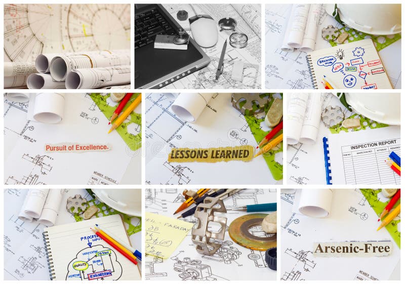 Collage Of Engineering Documents Stock Photo - Image of mechanical ...