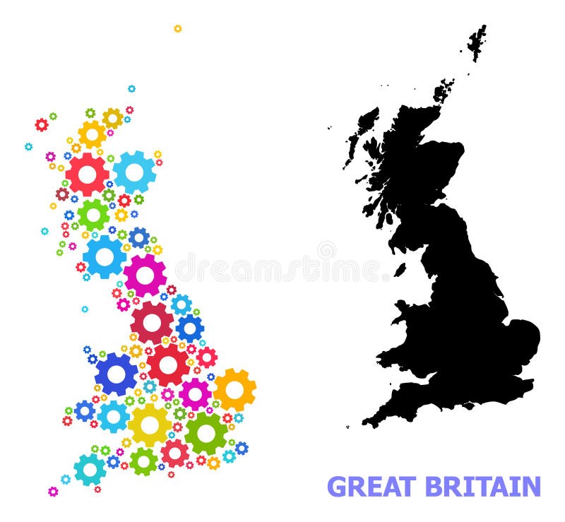 Engineering Mosaic Map of Great Britain of Multi-Colored Gears Stock ...