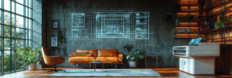 An Engineering Office Uses a Large Banner Plotter To Print Design ...