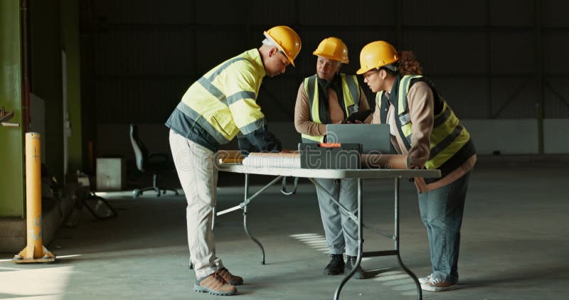 Architecture, Manager Walking or Engineering Team on Construction Site for Building or ...